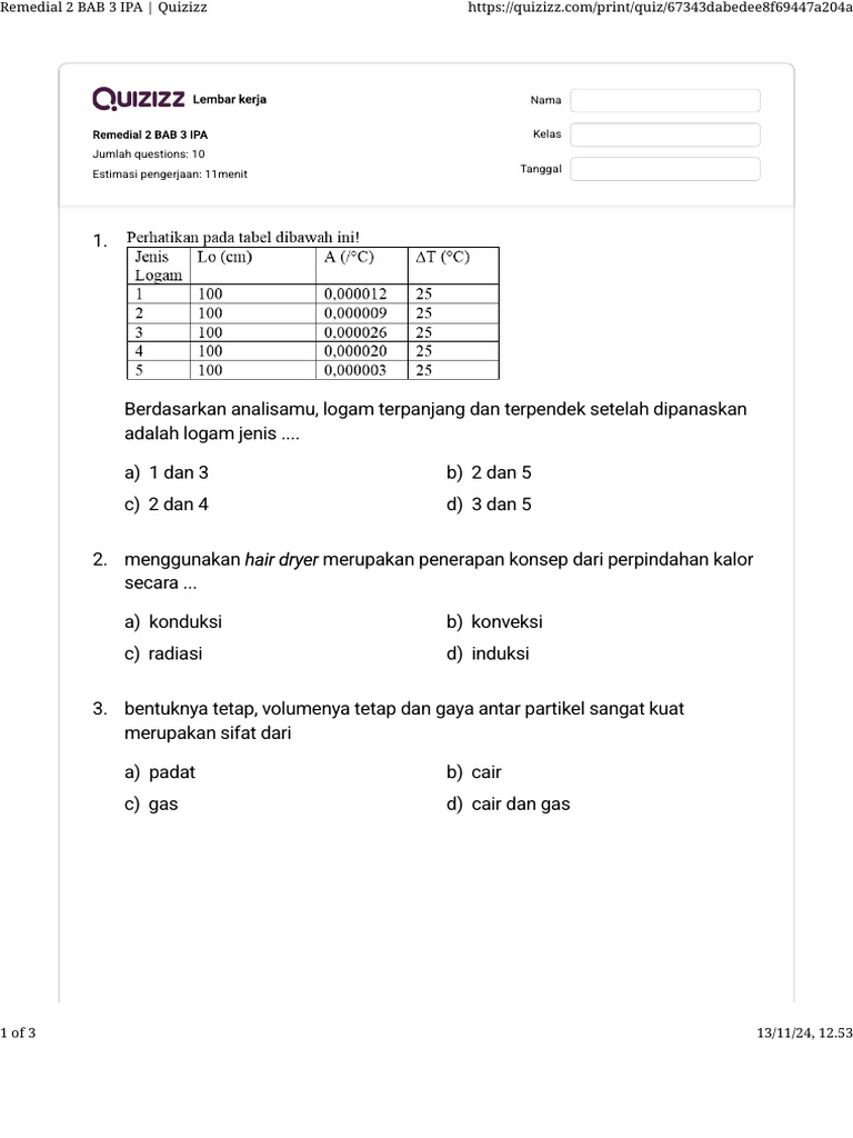 Remedial 2 BAB 3 IPA Kelas 7 | PDF