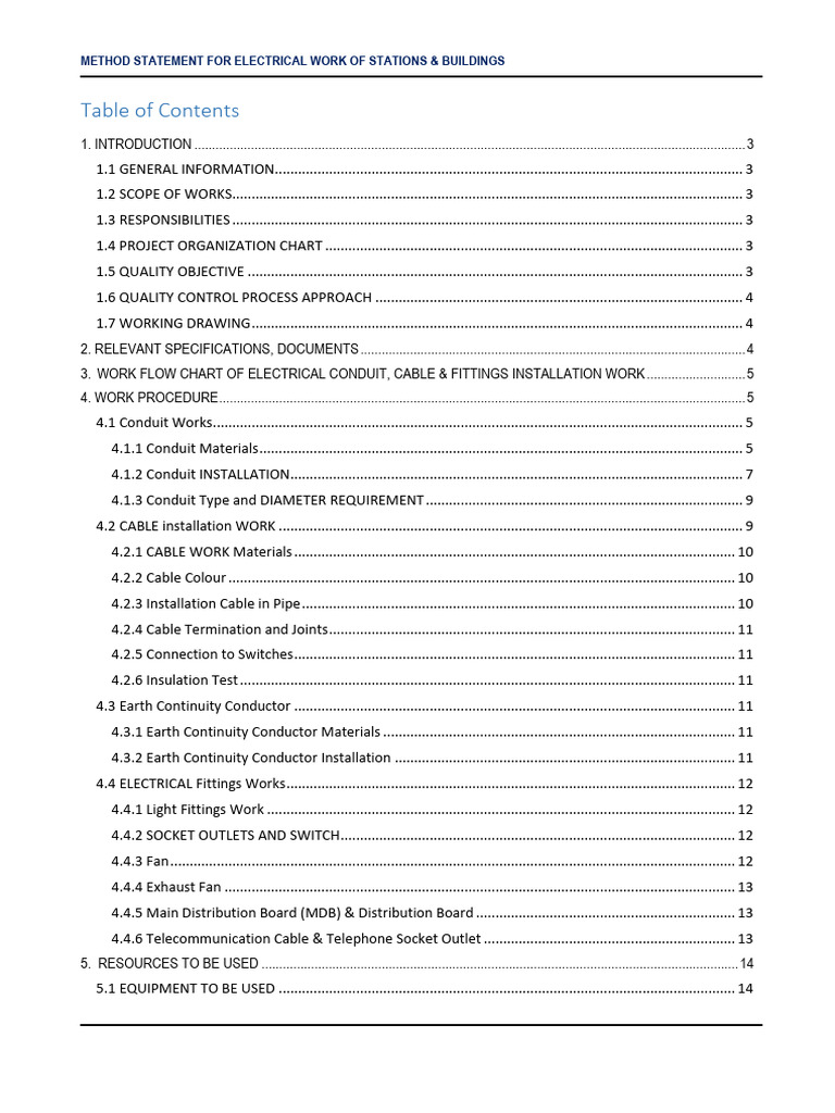 Metod Statement For Electrical Work | PDF | Electrical Connector | Electrical Wiring