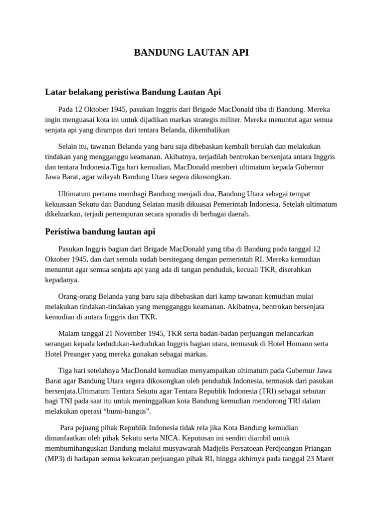 Sejarah Bandung Lautan Api | PDF