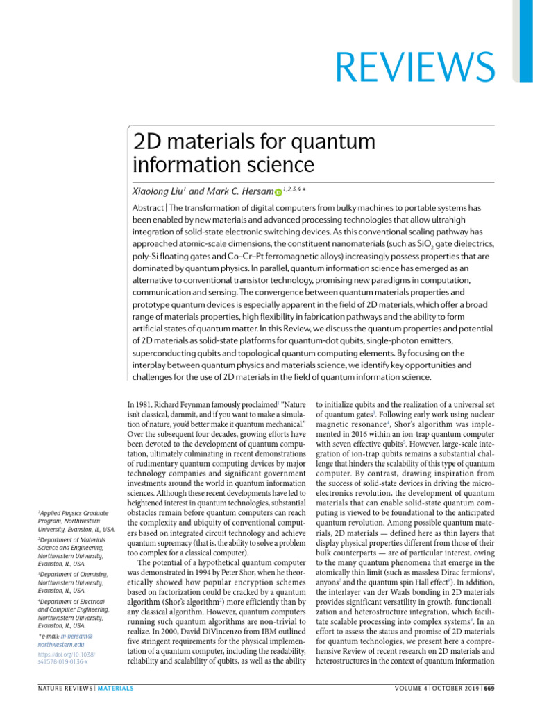 Reviews: Materials | PDF | Graphene | Quantum Computing