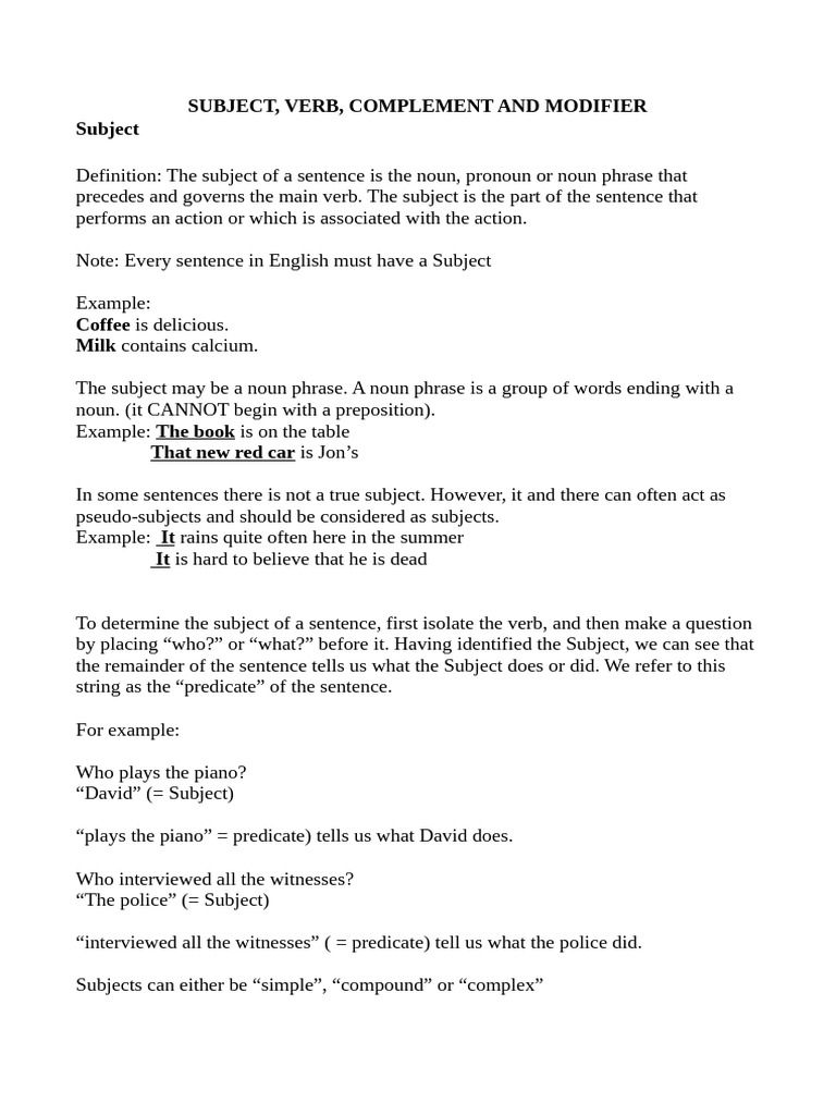 Understanding Sentence Structure: Subjects, Verbs, Complements, and ...