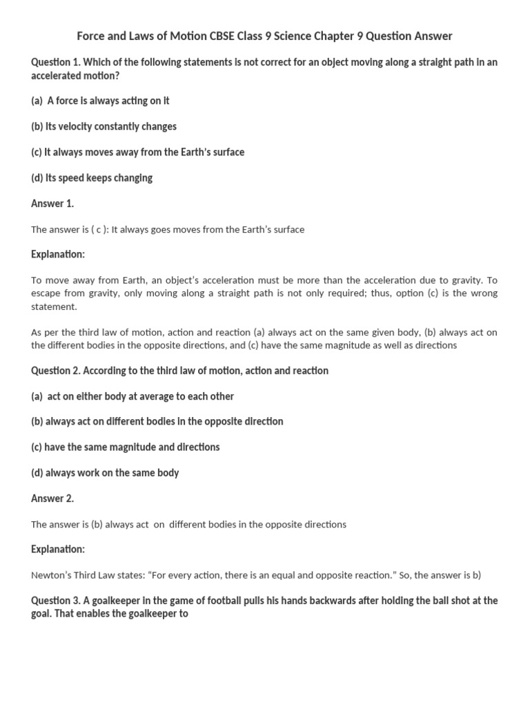 Class 9 Force and Motion Q&A | PDF | Force | Momentum