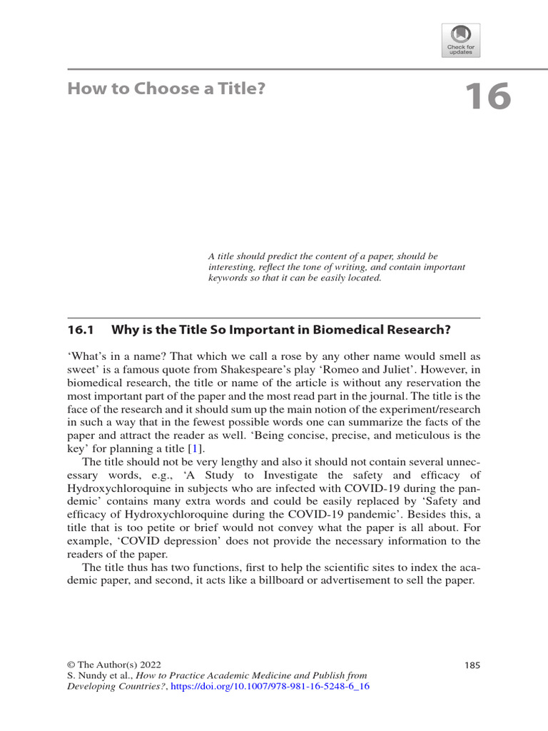 How To Choose A Title For Your Paper | PDF | Diagnosis Of Hiv/Aids ...
