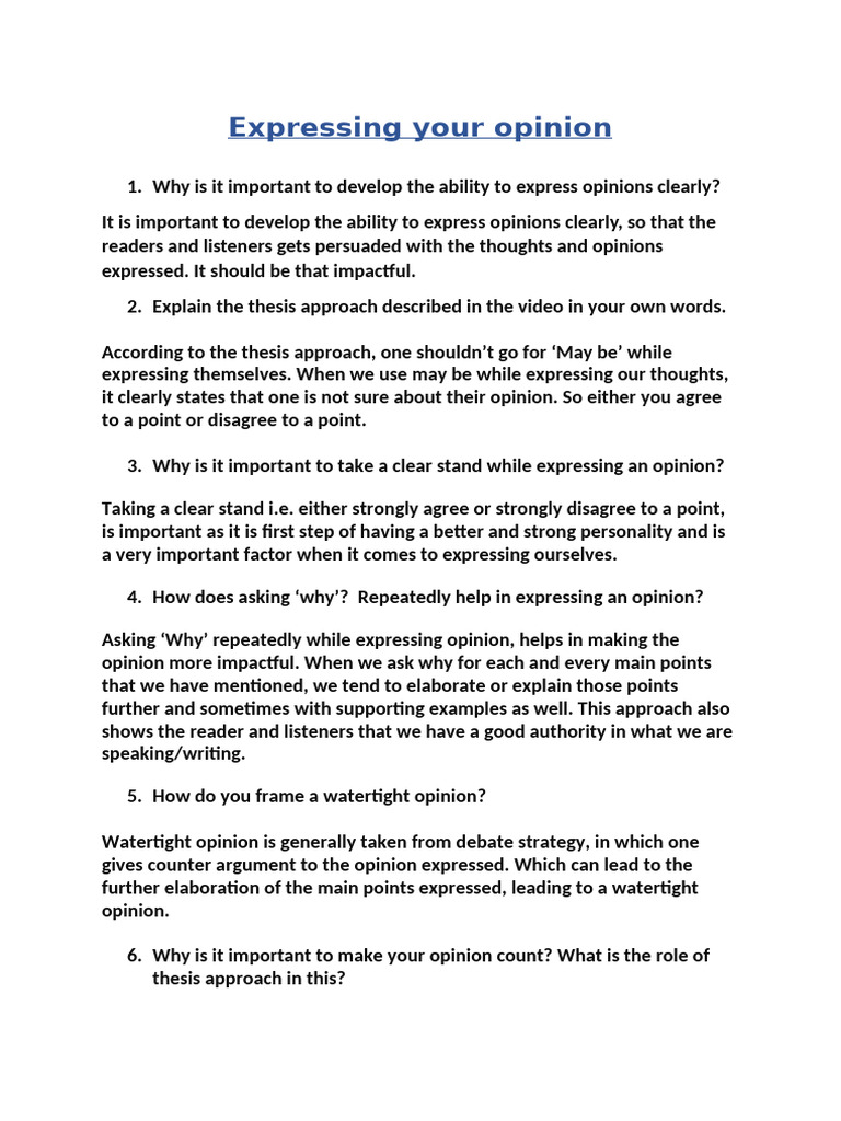 Expressing Your Opinion | PDF | Cognition | Human Communication