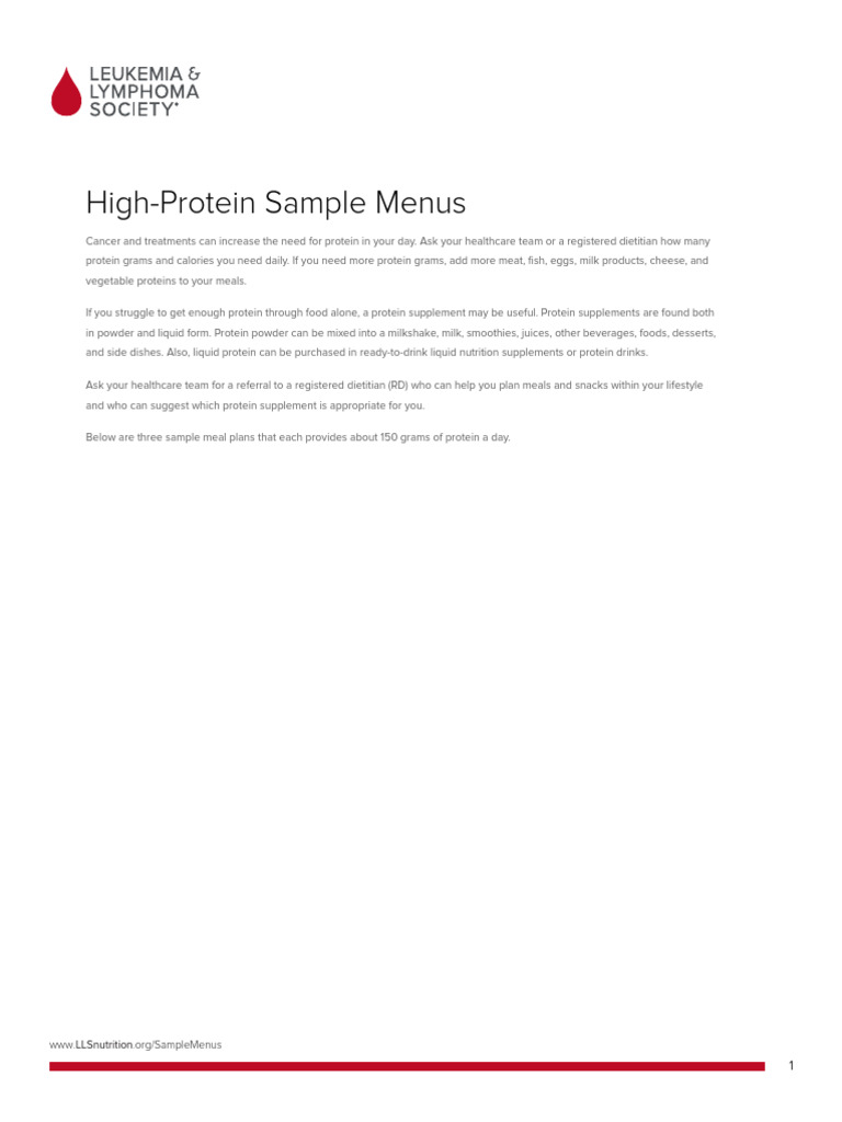 LLS PP High Protein Menus | PDF | Meal | Drink