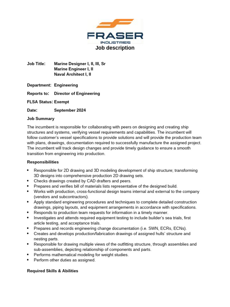 Marine Designer Job Description | PDF | Computer Aided Design | Engineering