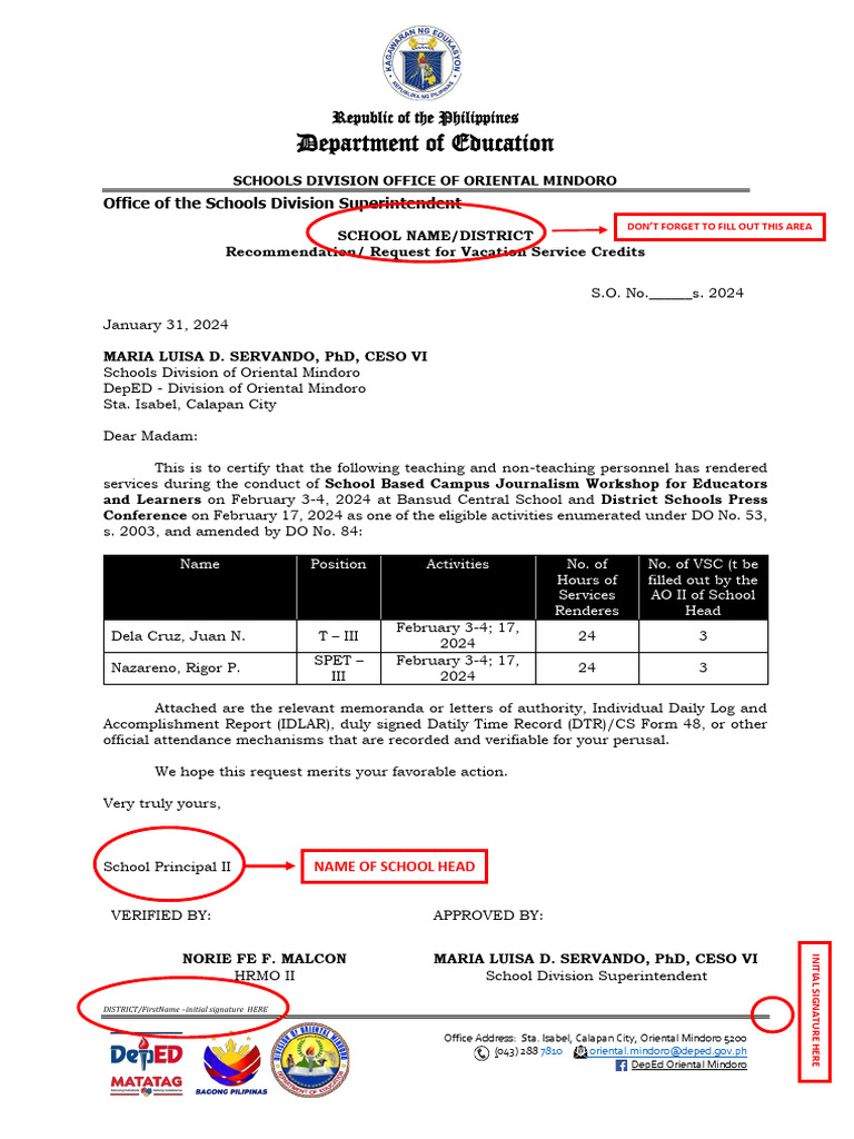 Service Credits Template 2024 | PDF | Philippines