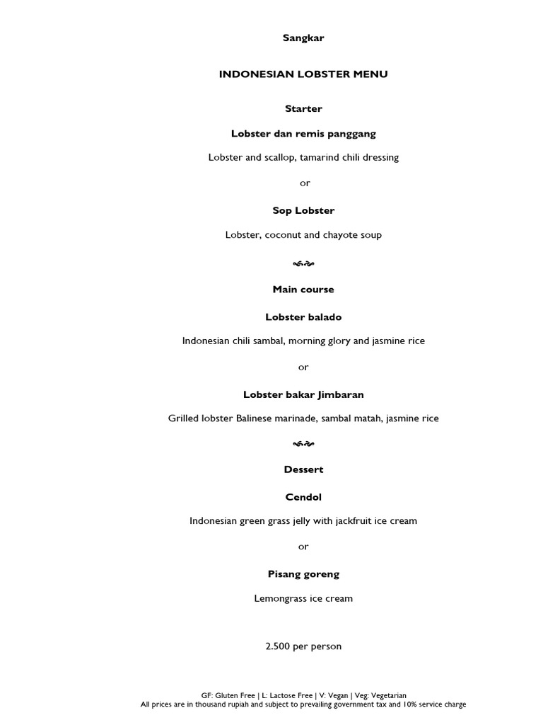 Sangkar Restaurant Menu Overview | PDF | Indonesian Cuisine | Foods