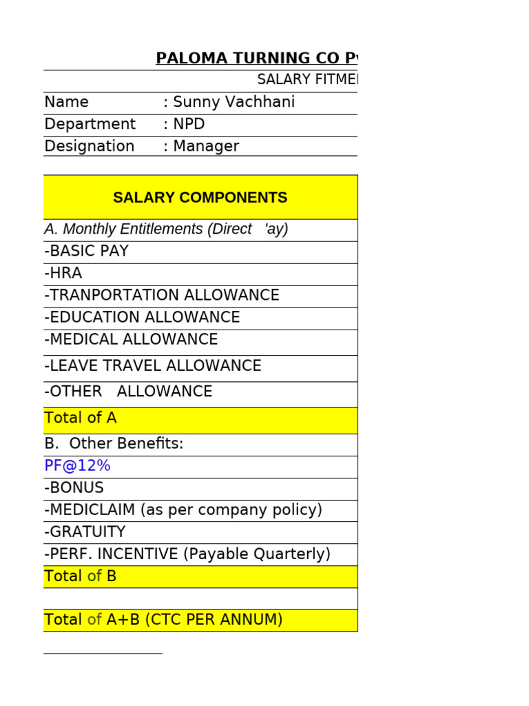 Salary Fitment Sheet Overview | PDF