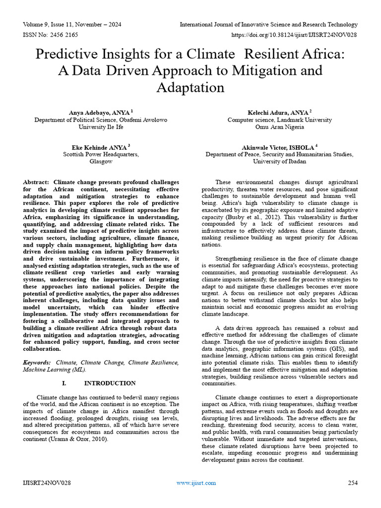 Predictive Insights for a Climate -Resilient Africa: A Data-Driven ... Predictive Insights for a Climate -Resilient Africa: A Data-Driven ...