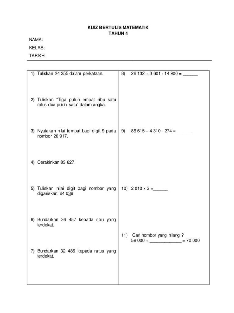 Kuiz Mate t4 | PDF