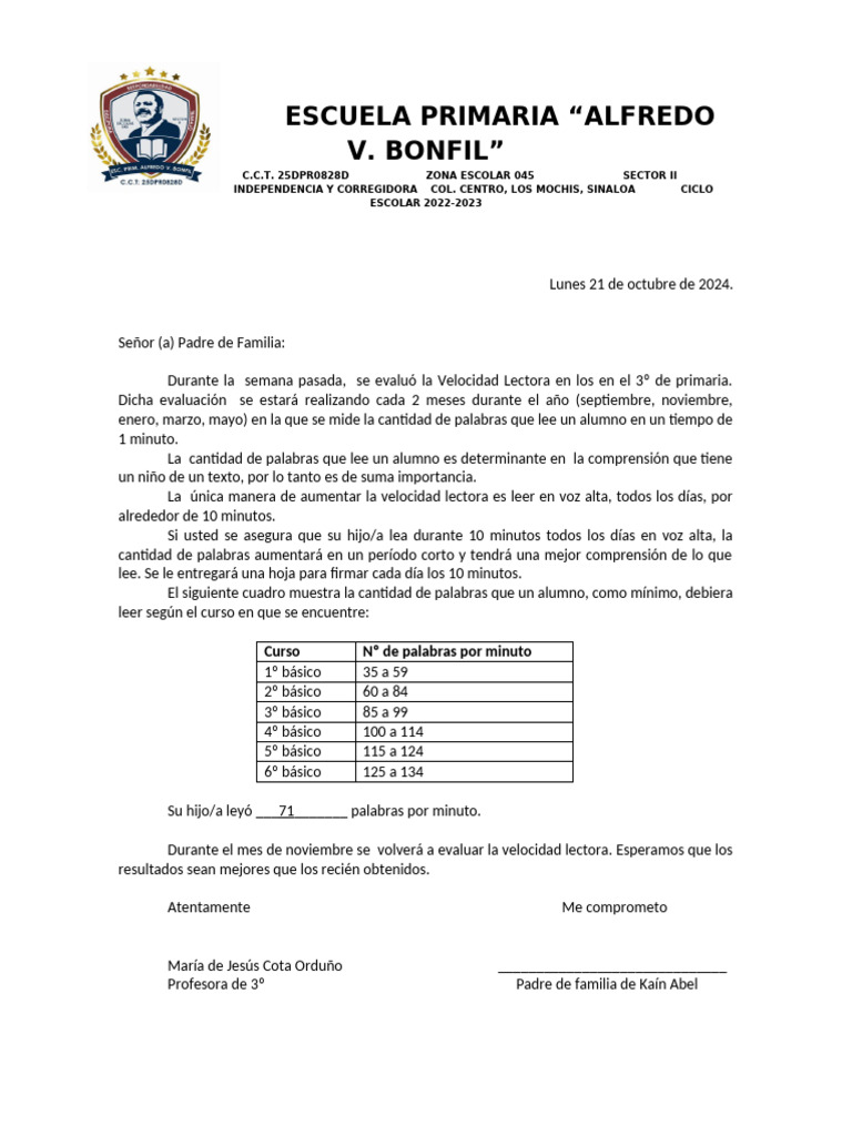 Comunicacion Tipo para Apoderados 1 | PDF | Educación primaria | Escritura