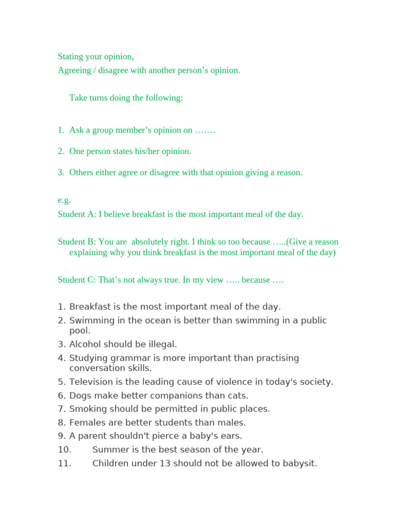 Agreeing Disagreeing Activity | PDF | Lifestyle