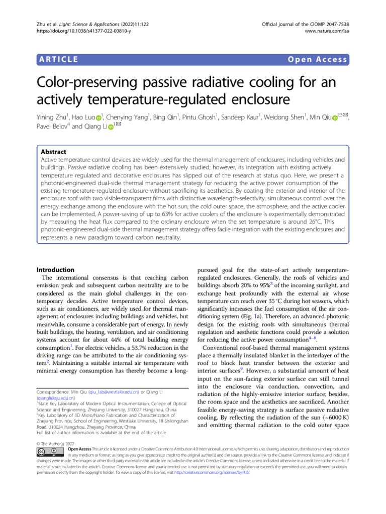 Color-Preserving Passive Radiative Cooling For An Actively Temperature ...