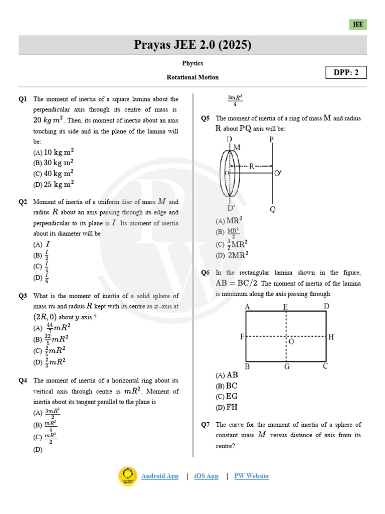 Rotational Motion DPP 02 (Of Lec 03) Prayas JEE 2.0 2025 | PDF | Rotation | Triangle