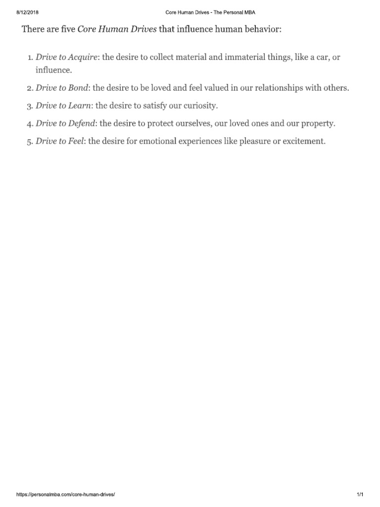 Core Human Drives - The Personal MBA | PDF