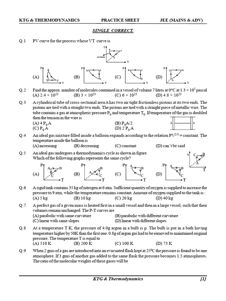 KTG & Thermodynamics | PDF | Gases | Heat