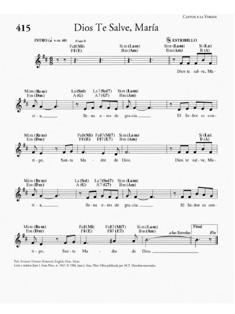 Dios Te Salve Maria Cantos A La Virgen | PDF