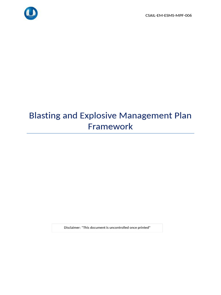 Blasting and Explosive Management Plan Frame Work | PDF | Occupational Safety And Health | Safety
