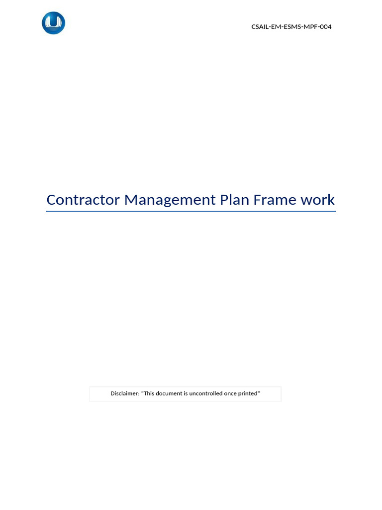 Contractor Management Plan Framework | PDF | Environmental Protection ...