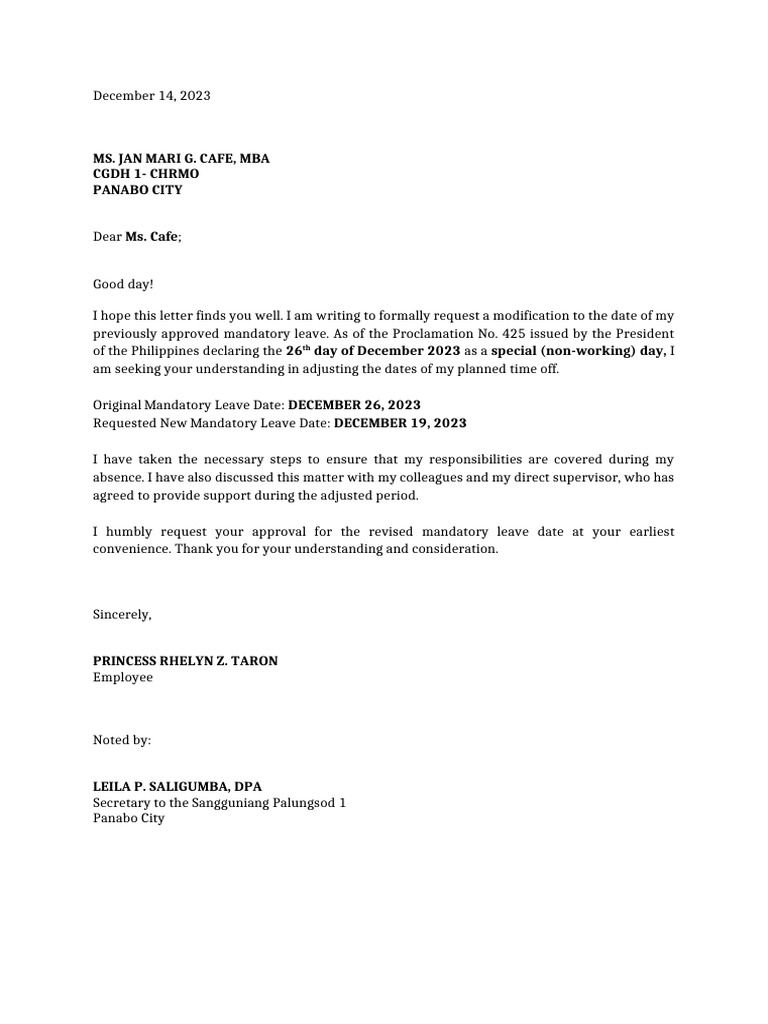 Mandatory Leave Date Change Request | PDF