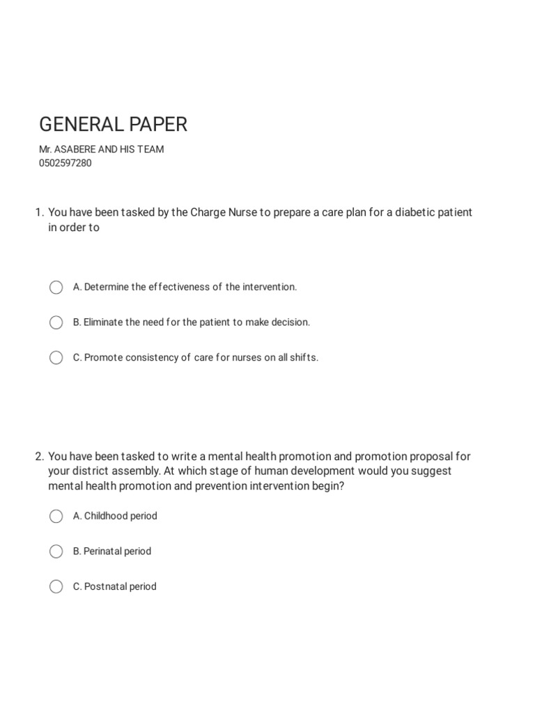 General Paper | PDF | Nursing | Mental Health