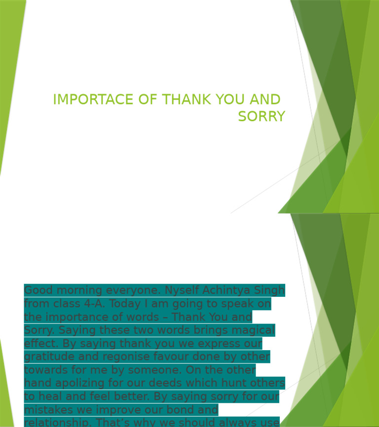 Importance of Saying Thank You and Sorry | PDF | Career & Growth | Wellness
