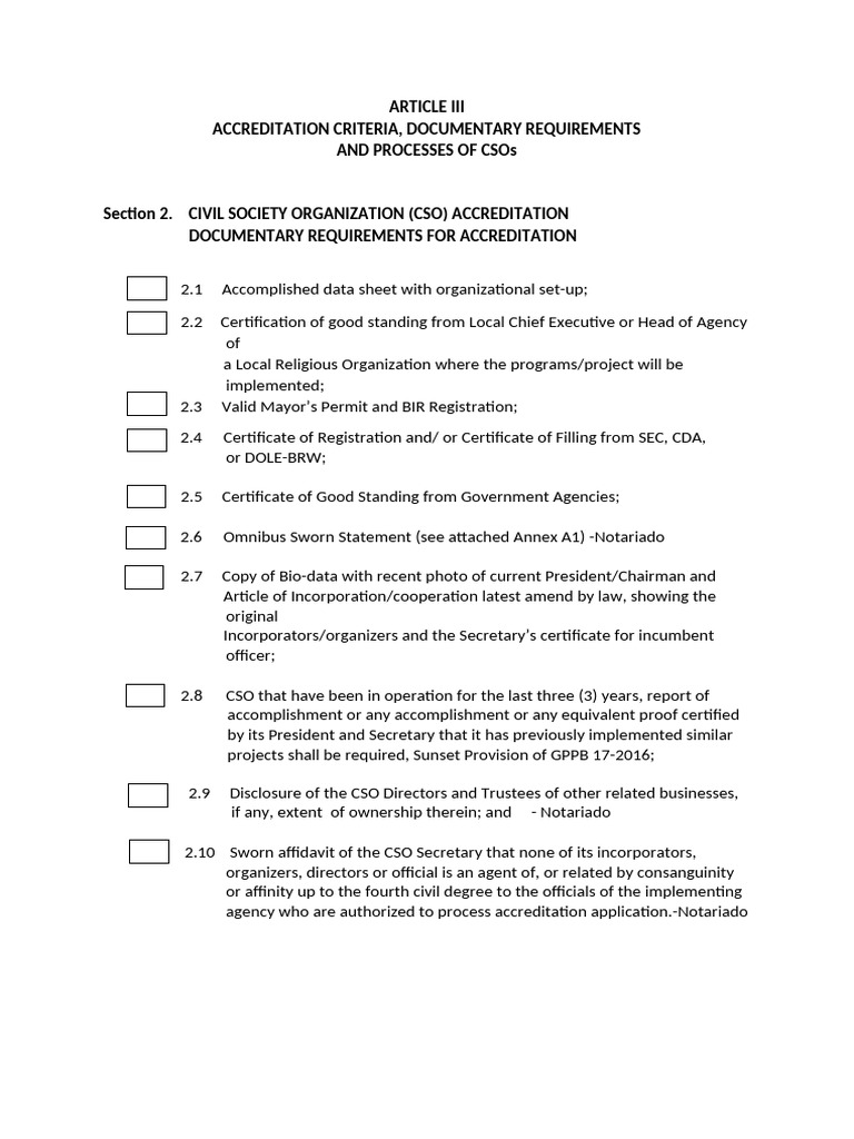Checklist Cso Accreditation Rqmts. (Latest) | PDF | Government | Justice