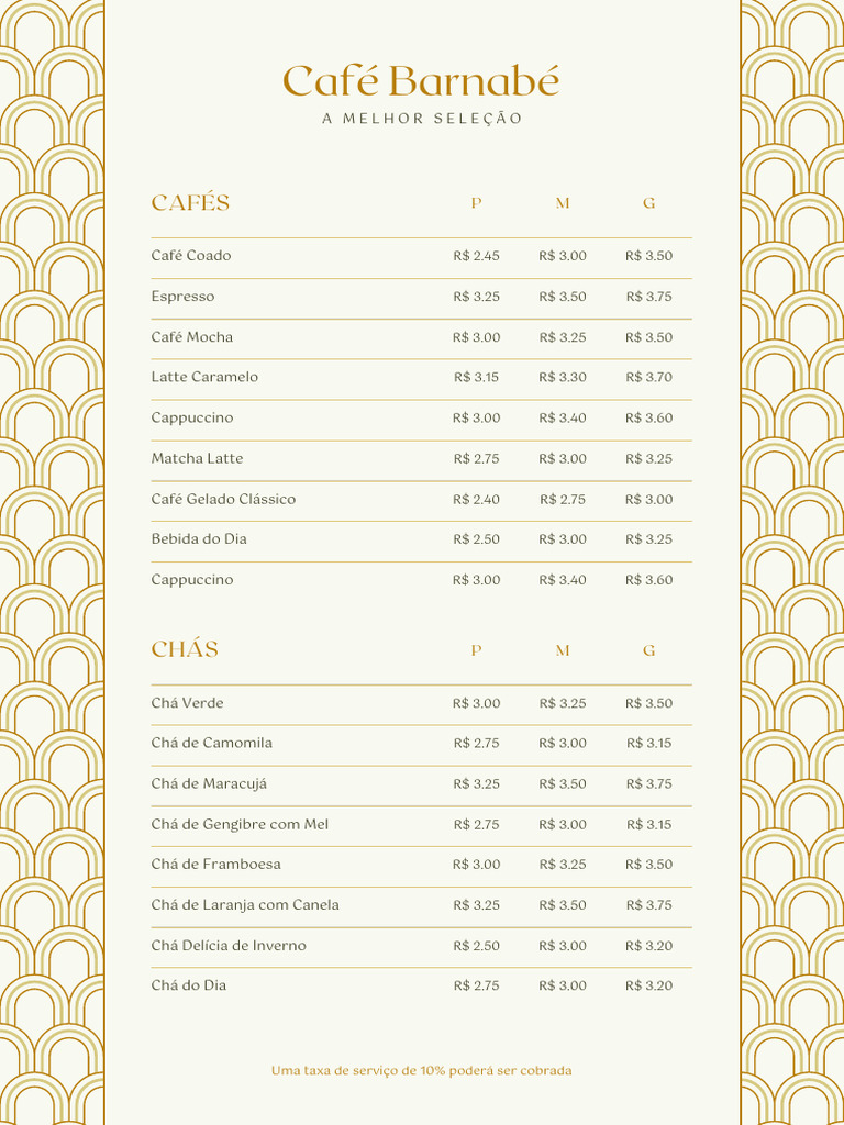 Cardápio de Bebida Café Elegante Clássico Bege-claro e Dourado_20241120 ...