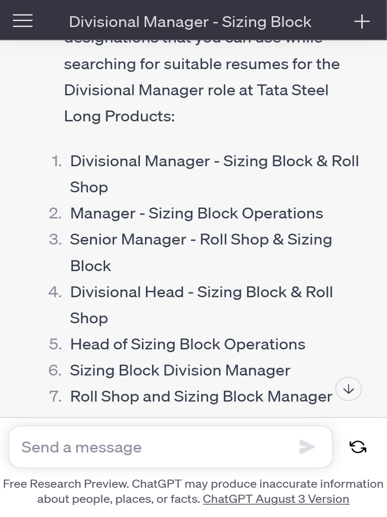 Divisional Manager - Sizing Block | PDF