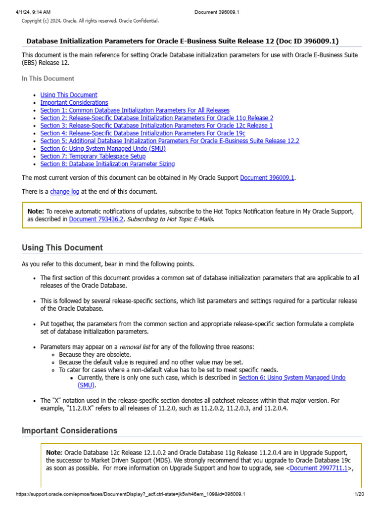 Database Initialization Parameters For Oracle E-Business Suite Release 12 (Doc ID 396009.1 ...