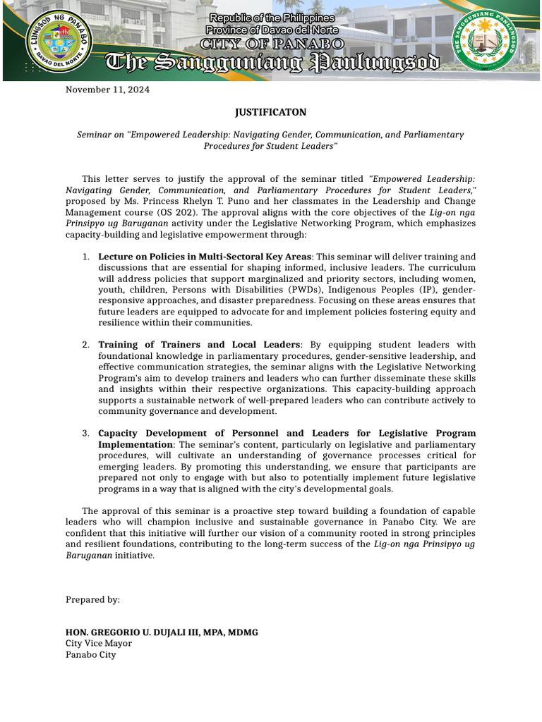 JUSTIFICATION On The Seminar | PDF | Empowerment | Governance