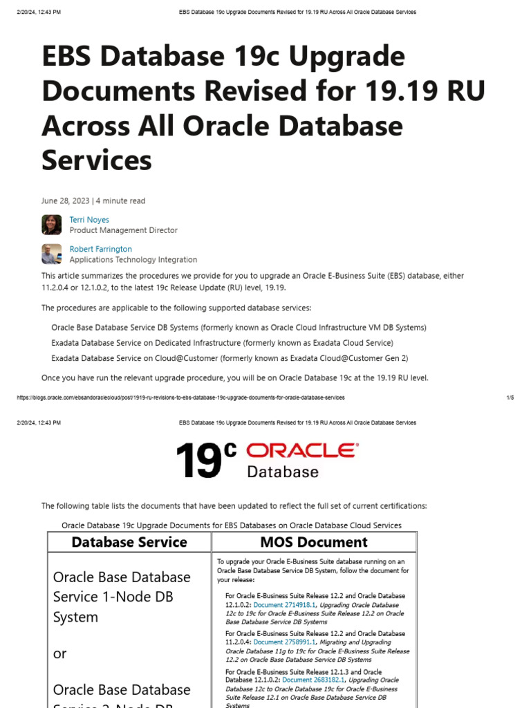 EBS Database 19c Upgrade Documents Revised For 19.19 RU Across All Oracle Database Services ...