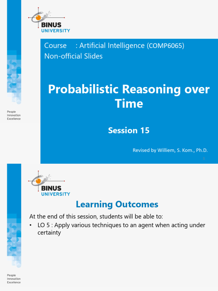 Pert15 - Probabilistic Reasoning Over Time | PDF | Bayesian Network | Markov Chain