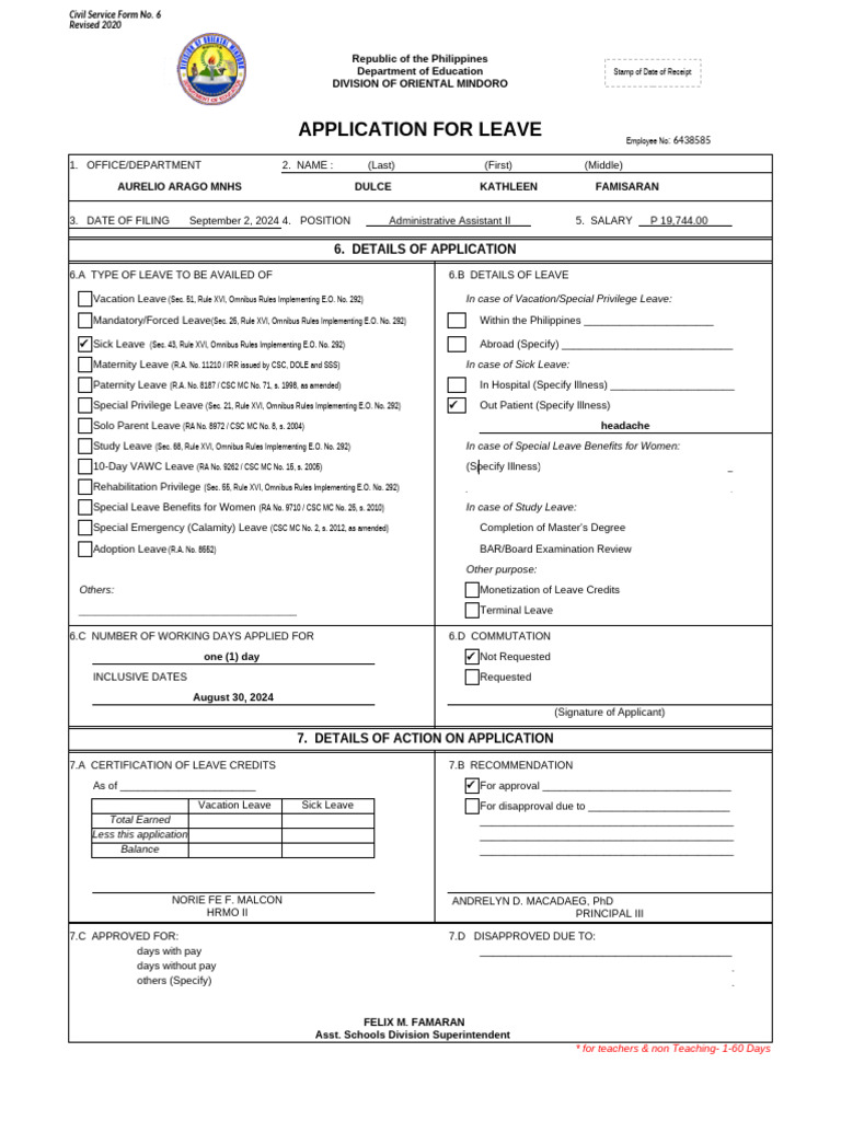 Form 6 New Format Updated 2023 | PDF | Sick Leave | Parental Leave