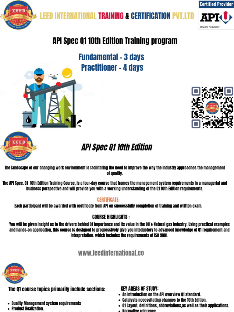 API Spec Q1 10th Edition Training Course | PDF | Quality Management ...