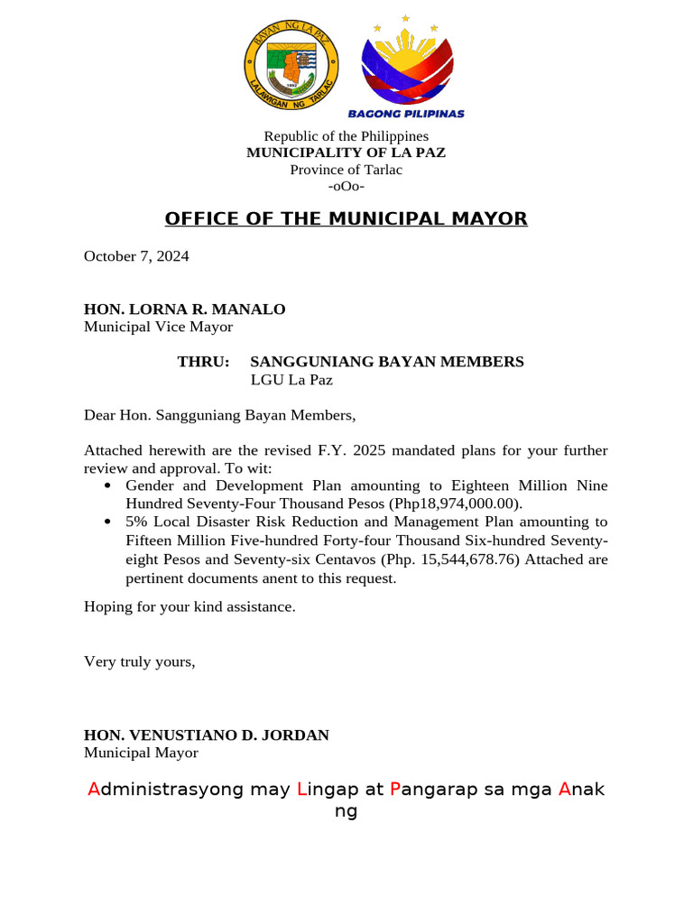 Cy 2024-2025 Gad and 55 LDRRM Plantransmittal | PDF