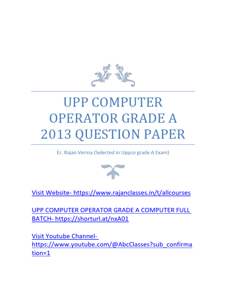 UPP Computer Operator 2013 Exam Paper | PDF