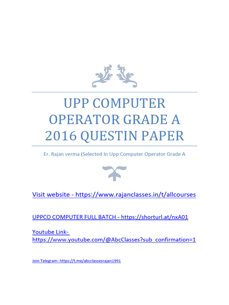 Upp Computer Operator Grade A Exam 2016 Full Paper-Compressed | PDF