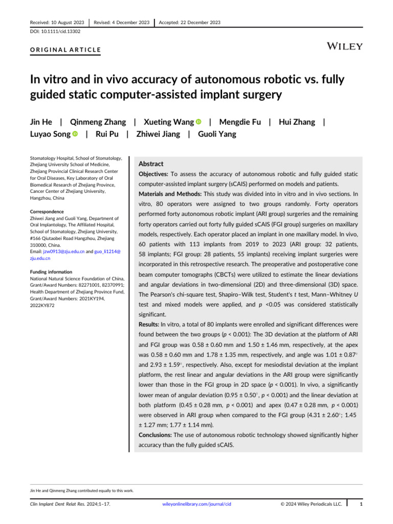 9.in Vitro and in Vivo Accuracy of Autonomous Robotic vs. Fully Guided ...