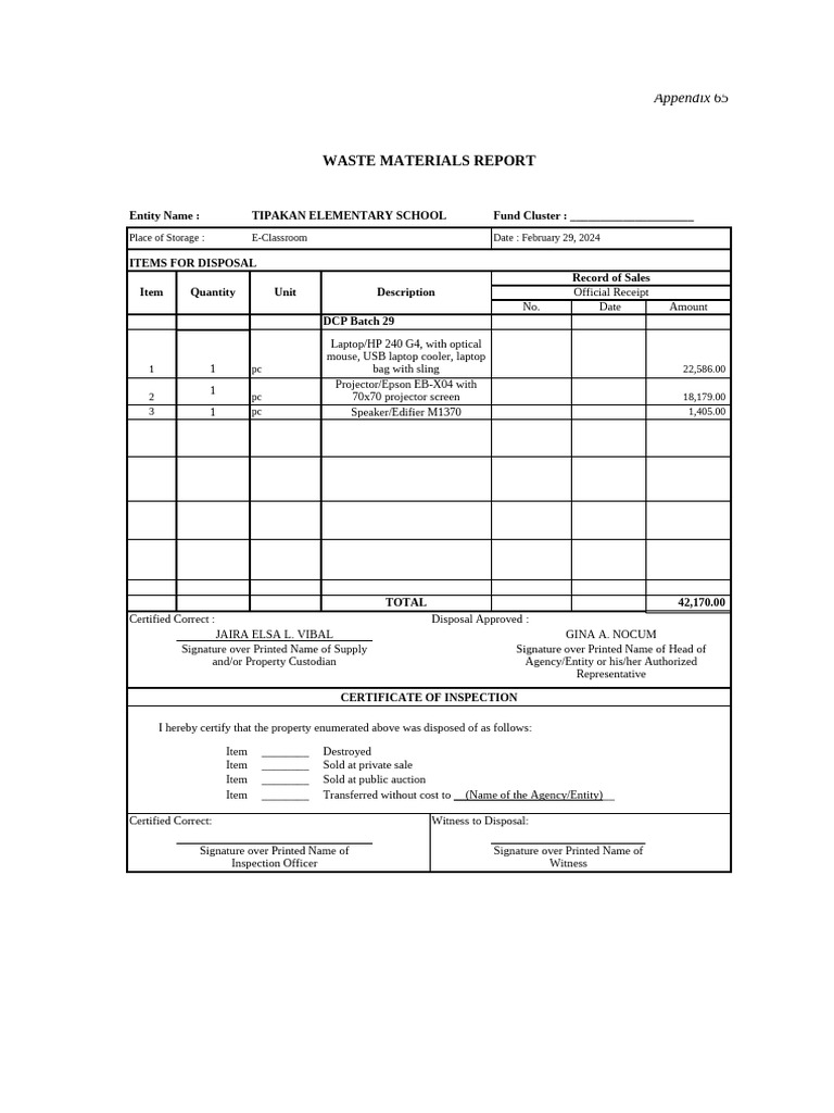 Appendix 65 - WASTE MATS REPORT | PDF | Personal Computers | Personal Computing