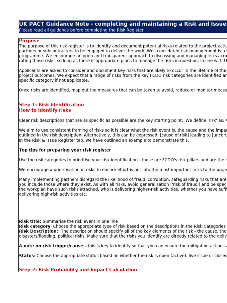 UK PACT Risk and Issue Management Guide | PDF | Risk | Corruption