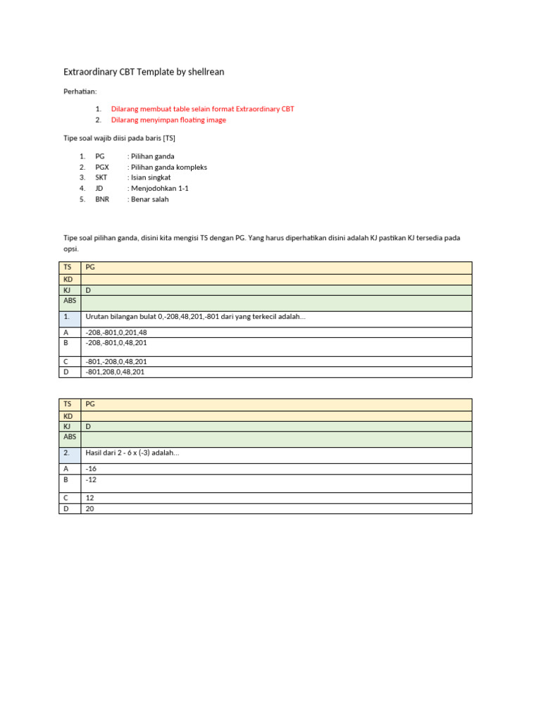 Format Input Soal Doc 2 Matematika | PDF