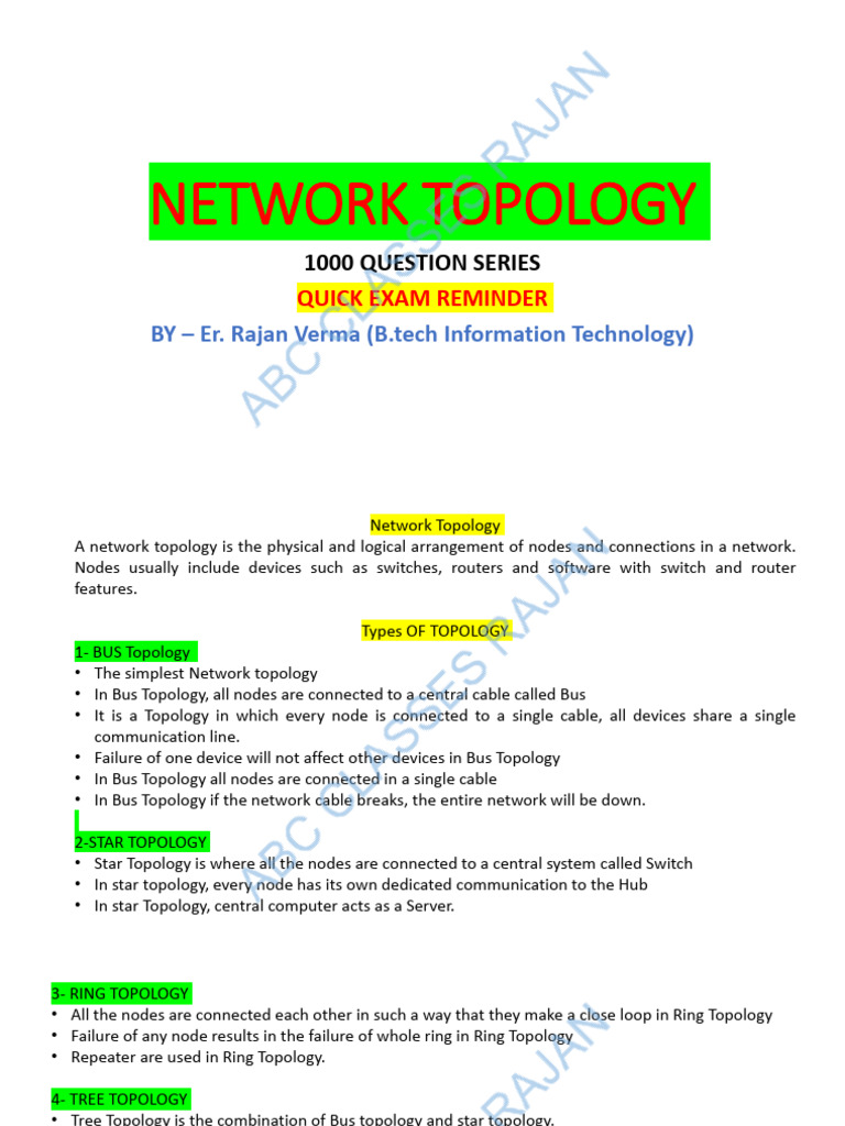Network Topology Quick Revision | PDF