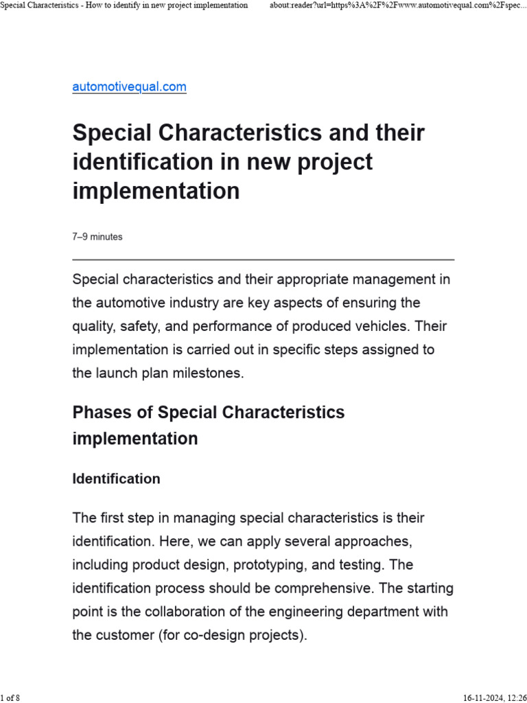 Special Characteristics - How to Identify in New Project Implementation | PDF | Business