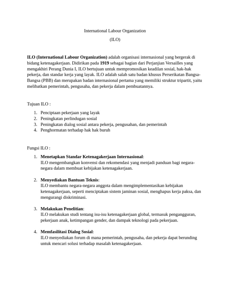 International Labour Organization (Ilo) | PDF