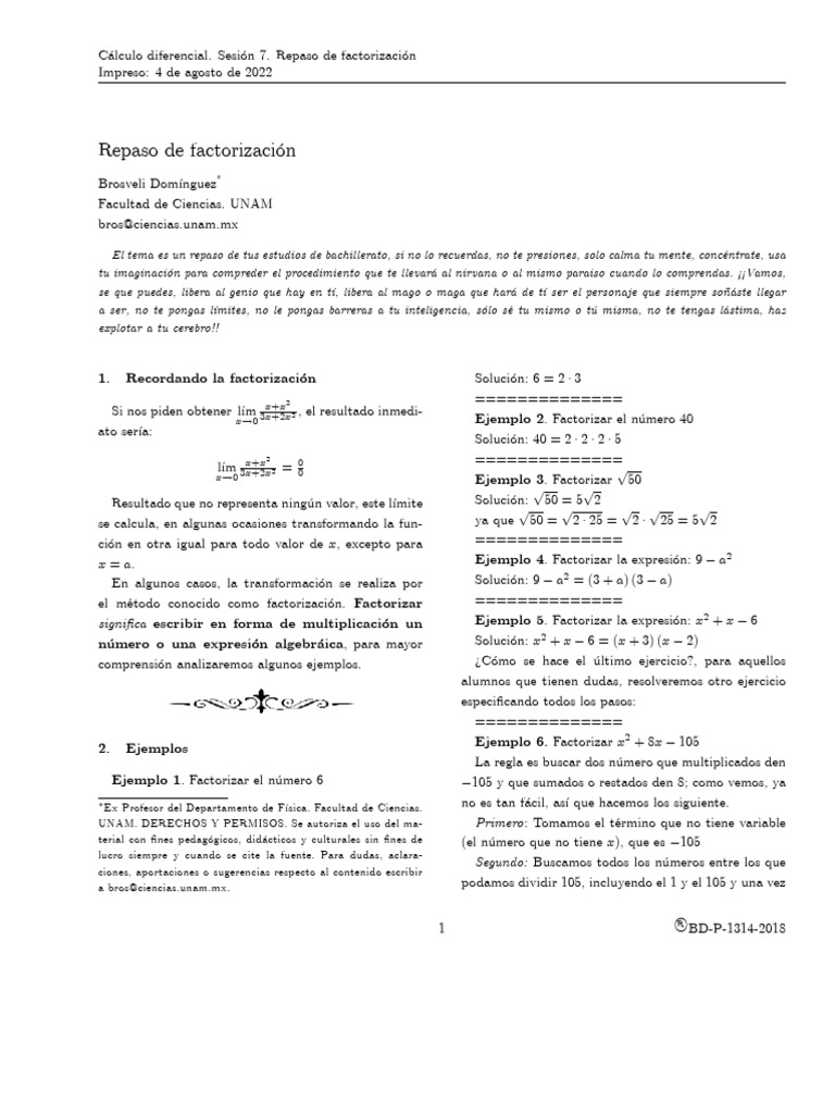 S7-U1-Repaso de Factorizacion | PDF | División (Matemáticas) | Factorización