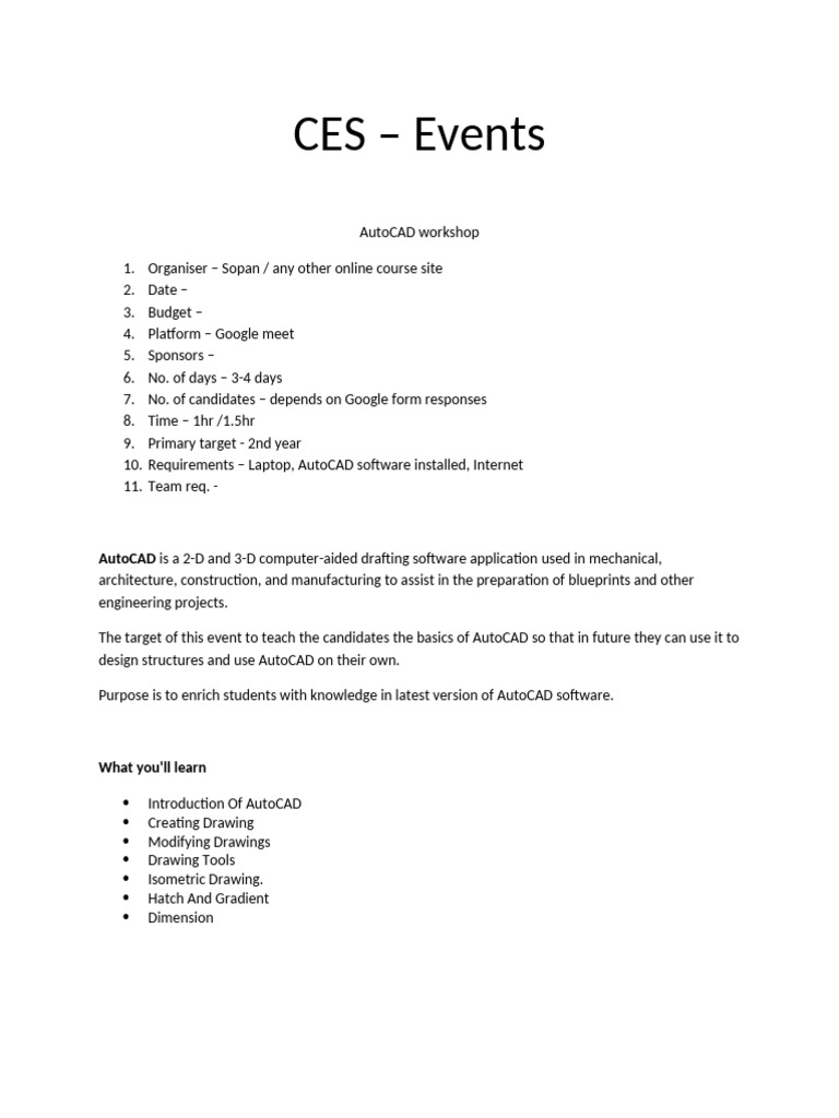 Ces - Events: Autocad | PDF