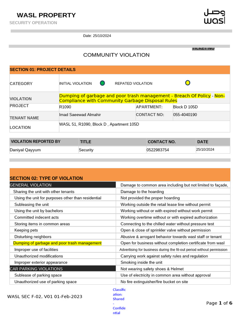 Wasl Property: Community Violation | PDF | Lease | Regulatory Compliance