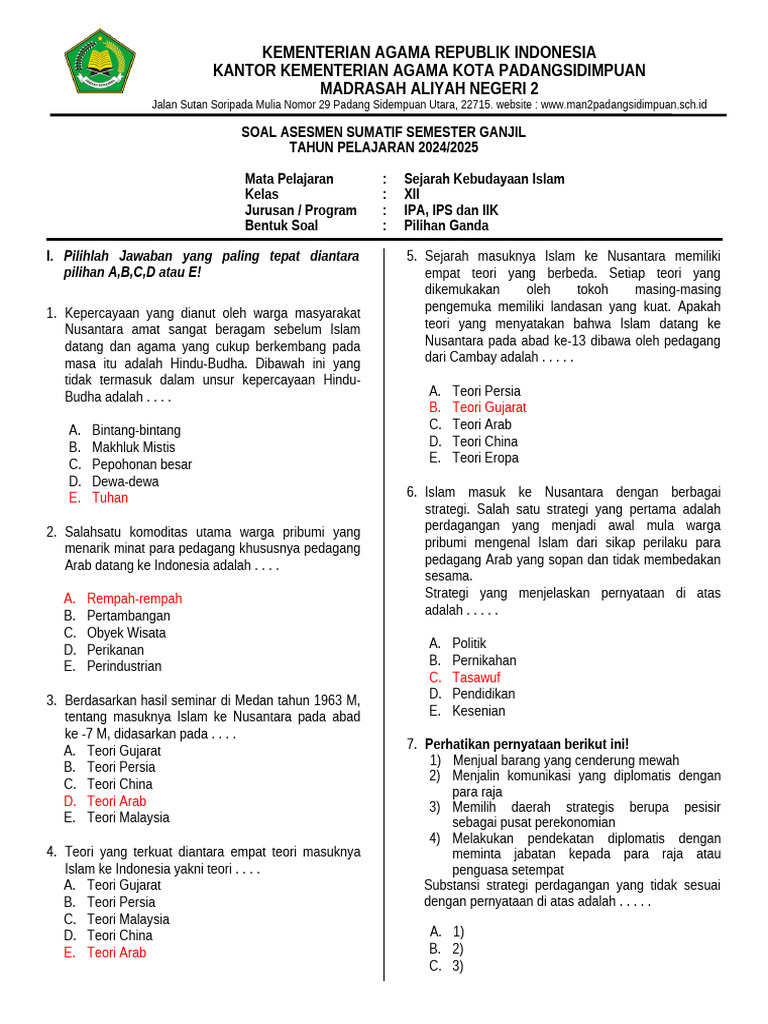B-Format Naskah Soal Asesmen Ganjil 24-25 | PDF